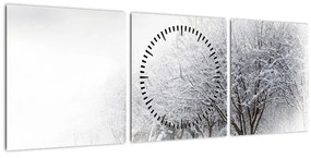 Obraz - Zimní alej (s hodinami) (90x30 cm)