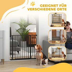 PawHut Rozšiřitelná bezpečnostní brána pro psy 75-95 cm pro dveře a schody, s prodloužením, tlaková montáž a dvojitý zámek, černá