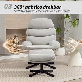 HOMCOM Relaxační křeslo s podnožkou, křeslo, lounge křeslo s čalouněním z chenille, moderní televizní křeslo, 78 x 93 x 100 cm, krémově bílá