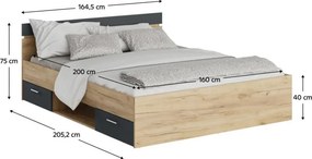 Postel MICHIGAN NEW 160x200, dub artisan/grafit Kondela 0000373283