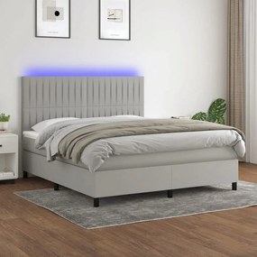Box Spring Postel S Matrací A Led Textil Světle Šedá Svislé pruhy 180 x 2