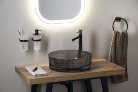 Sapho Anhelo skleněné gravírované umyvadlo na desku 39,5 cm bez otvoru pro baterii černá TY317B