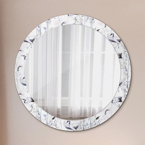 Kulaté zrcadlo s dekorem Jeřáby ptáci fi 80 cm