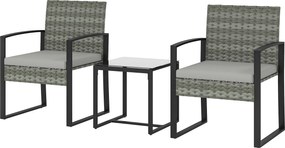 Outsunny PE ratanový bistro set, 3dílný zahradní set se 2 židlemi, stolkem, odnímatelnými polstry, balkon/terasa, světle šedý | Aosom
