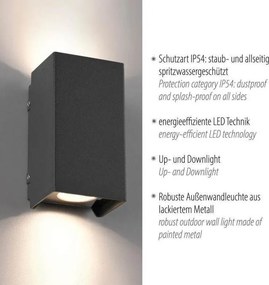 PN 9442-13 BLOCK LED venkovní nástěnné svítidlo antracit IP54 3000K - PAUL NEUHAUS