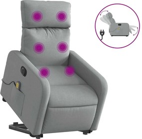 Elektrické zvedací masážní polohovací křeslo světle šedé textil 3206726