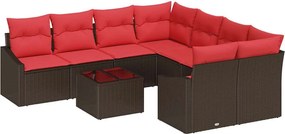 Set pohovek 9 ks 3-Počet míst Hnědá a červená polyratan 3346664