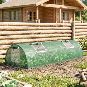 Outsunny Mini tunelový skleník Fóliový skleník s oknem ze síťoviny Fólie PE odolná proti UV záření zelená 200x80x45cm ideální pro zahradní rostliny |…