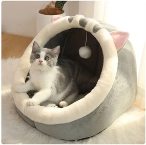 Roztomilý pelíšek pro kočky s chlupatou bambulkou na hraní Varianta: A, Velikost: M