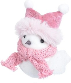 Vánoční ptáček s růžovou šálou 12 cm