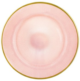 Růžový skleněný skleněný talíř sezlatým lemem 137305