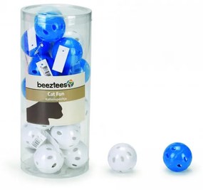 Beeztees Hračka pro kočky míček plastový bílý/modrý s rolničkou 4cm