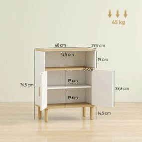 HOMCOM koupelnová skříň, úložný nábytek se 2 dveřmi, otevřená přihrádka, nastavitelná police, 60x29,5x76,5 cm, bílá