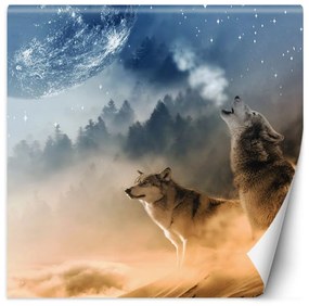 Fototapeta, Vytí vlků a měsíc - 200x200 cm