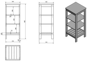 Aqualine, ETIDE policový regál 36x86x36 cm, bílá mat, ET086