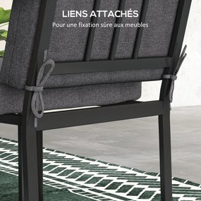 Outsunny Sada 2 venkovních polštářů na židle s opěrkou, 8 cm polstrování, rozměr 112D x 51Š cm, tmavě šedá | Aosom