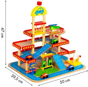 ECOTOYS Dřevěná garáž s autíčky Parking