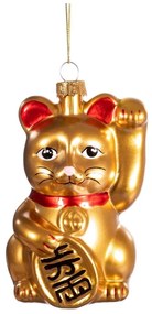 Skleněná ručně vyrobená vánoční ozdoba 11 cm Lucky Cat – Sass &amp; Belle