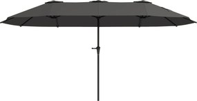 Outsunny Dvoubarevný Umbrella 4x2,2 m Venkovní Slunečník s Ručním Kolečkem Voděodolný a UV30+ Ochrana Velký Slunečník pro Terasu, Pláž, Bazén Tmavě Še