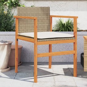 Zahradní židle s poduškami 2ks béžové polyratan a masivní dřevo,  368713