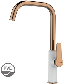 Kuchinox Laveo Alanis, vysoká dřezová baterie s výlevkou ve tvaru L, bílá-růžové zlato, LAV-BQI_665D