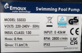 Bazénové čerpadlo Emaux SS033 5 m3/h (FXP 250)
