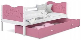 Dětská postel MAX P 80x190cm s bílou konstrukcí v růžové barvě s motivem motýlu