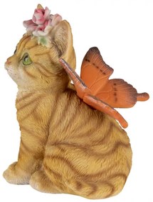 Dekorativní soška kočičky s motýlkem a květinou – 12x10x15 cm