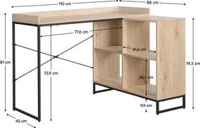 Rohový PC stůl, dub/černá, ULOSTOL