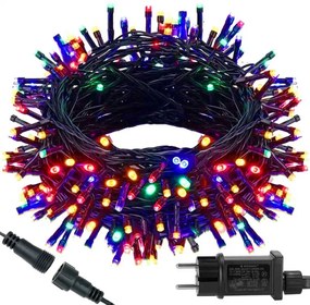 LED světelný řetěz - 12,5m, 200LED, 8 funkcí, paměť, IP44, multicolor