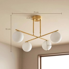 HOMCOM Moderní závěsná lampa se 4 kulatými stínidly, výškově nastavitelné a otočné o 350°, bílé
