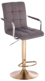 LuxuryForm DESIGN Barová židle VERONA VELUR na zlaté kulaté podstavě - tmavě šedá