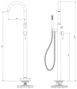 OMNIRES Y1233CR - Volně stojící vanová sada s baterií Y lesklý chrom