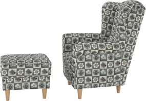 ušák, křeslo, s taburetem, látka patchwork N1, Tempo Kondela ASTRID