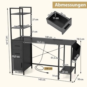 Costway Stůl s nabíjecí stanicí a LED osvětlením, černý