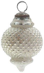 Šedo-stříbrná skleněná vánoční ozdoba baňka – 8x10 cm
