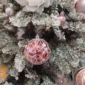 Sada vánočních ozdob růžová lesklá 8 cm plastové koule, balení 6 ks