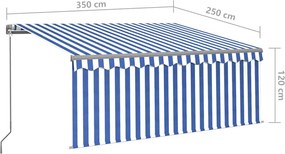 Ručně zatahovací markýza s roletou a LED 3,5 x 2,5 m modrobílá 3069401