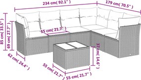 7dílná zahradní sedací souprava s poduškami šedá polyratan 3249529