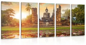 5-dílný obraz socha Buddhy v parku Sukhothai - 100x50 cm