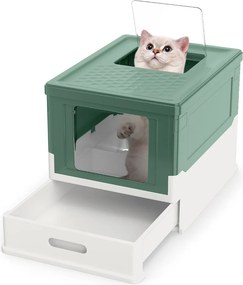 Costway Skládací box na stelivo s víkem a výsuvným tácem a předním vchodem