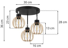 Stropní svítidlo TIMBER 8, 3x dřevěné stínítko, ORP