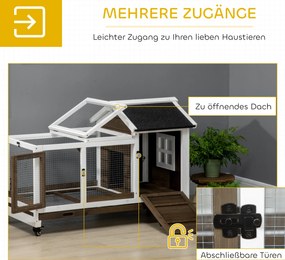 Dřevěný Králíčí Kotec PawHut na Kolečkách - Kotec pro Králíky s Klopenou Střechou a Odjímatelným Táckem - Vnitřní a Venkovní Kotec pro Králíky 108x58…