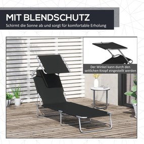 Zahradní lehátko Outsunny skládací s ochranou proti slunci 187x58x36 cm v černé barvě, ideální na terasu a balkon | Aosom.de