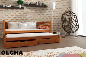 Dřevěná postel TOSIA 90x200 cm s přistýlkou a úložným prostorem masiv OLŠE
