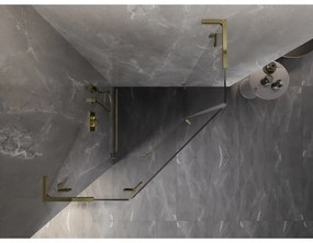 Mexen Lunar, L pětiúhelníkový sprchový kout naklápěcí doleva 100 x 100 cm, 8mm čiré sklo, zlatý profil, 831L-100L-100P-50-00-L