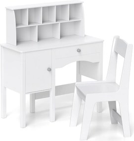 Costway Dětský stůl se židlí se zásuvkovou skříňkou a policí – 79 × 34 × 91 cm