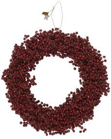 Ib Laursen Korálkový věneček Wooden Beads Red Ø 25 cm, červená barva, dřevo