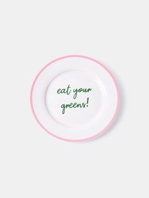 Sinsay - Keramický talíř s nápisem "eat your greens!" a růžovým okrajem - pastelová růžová