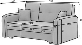 Rozkládací 2místná pohovka LAINE, šedá